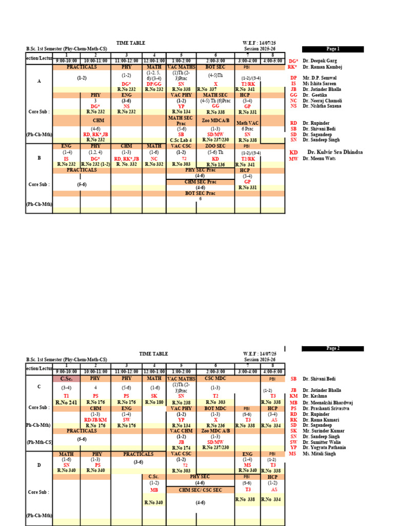 B.Sc. 1st Semester Exam Dates 2025 | PDF