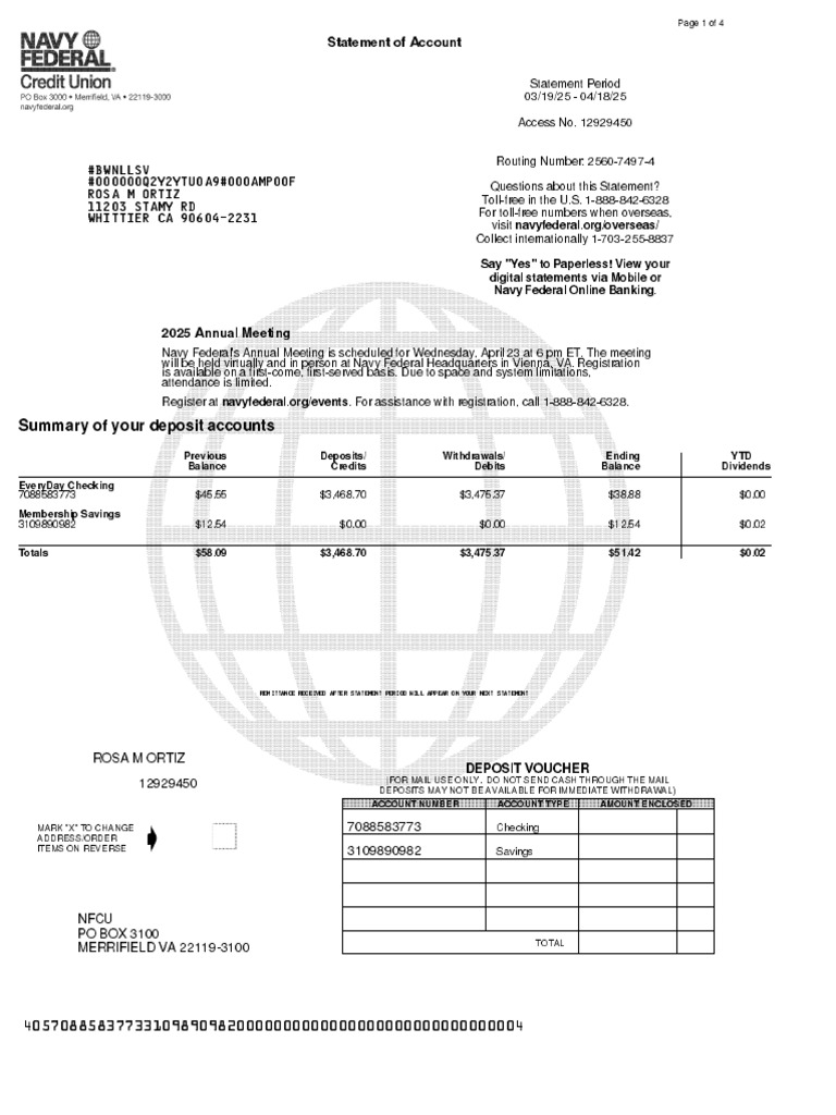 Navy Federal Account Statement Summary | PDF | Interest | Debit Card