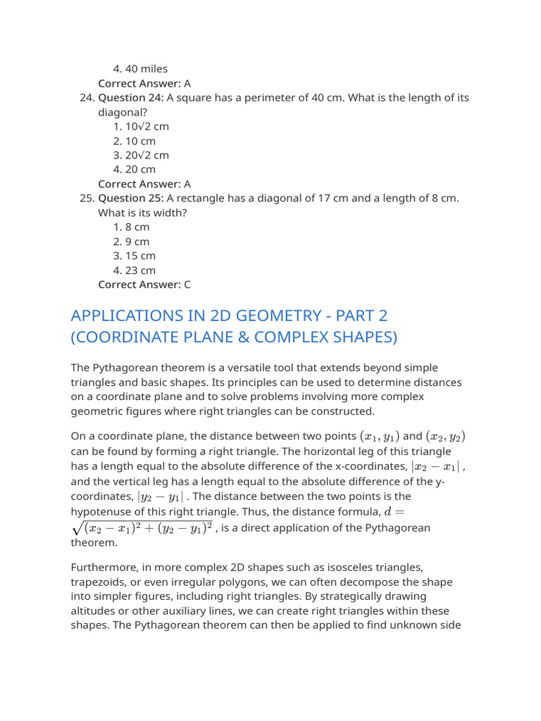 Pythagorean Theorem Quiz & Answers | PDF | Triangle | Euclid