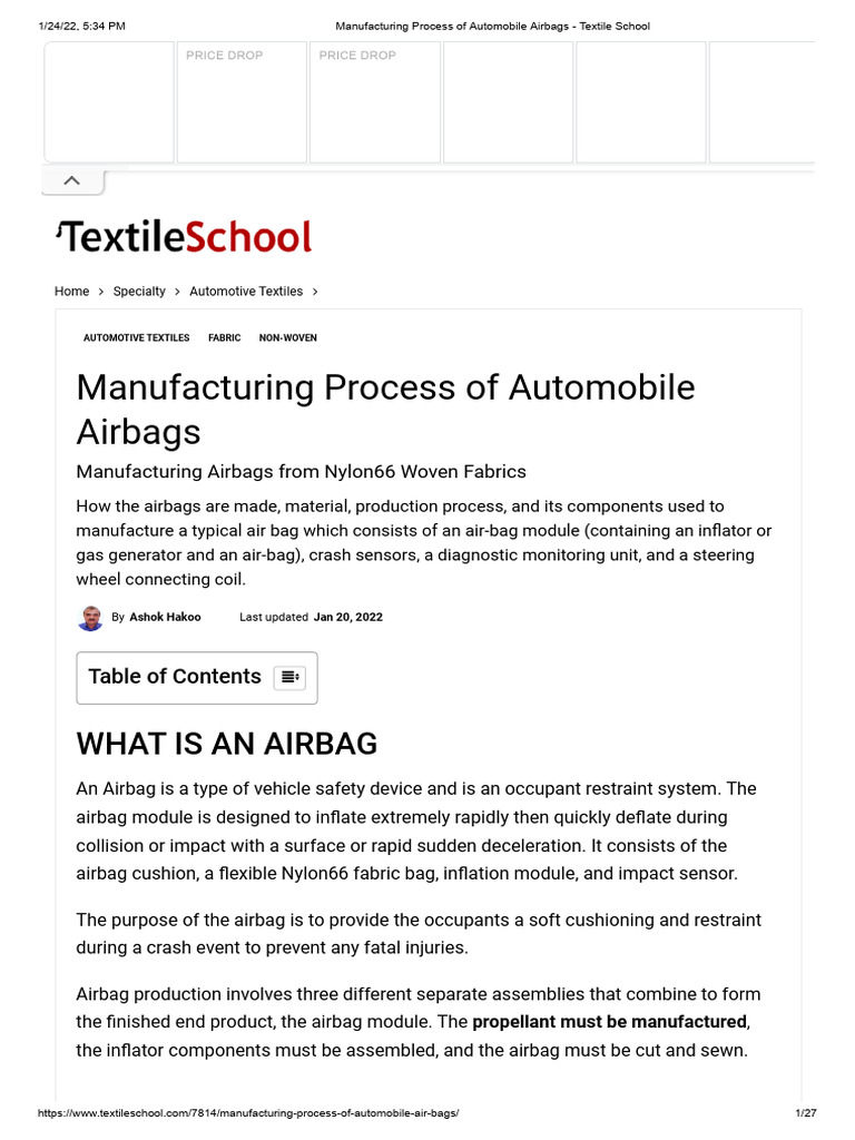Manufacturing Process of Automobile Airbags - Textile School | PDF ...
