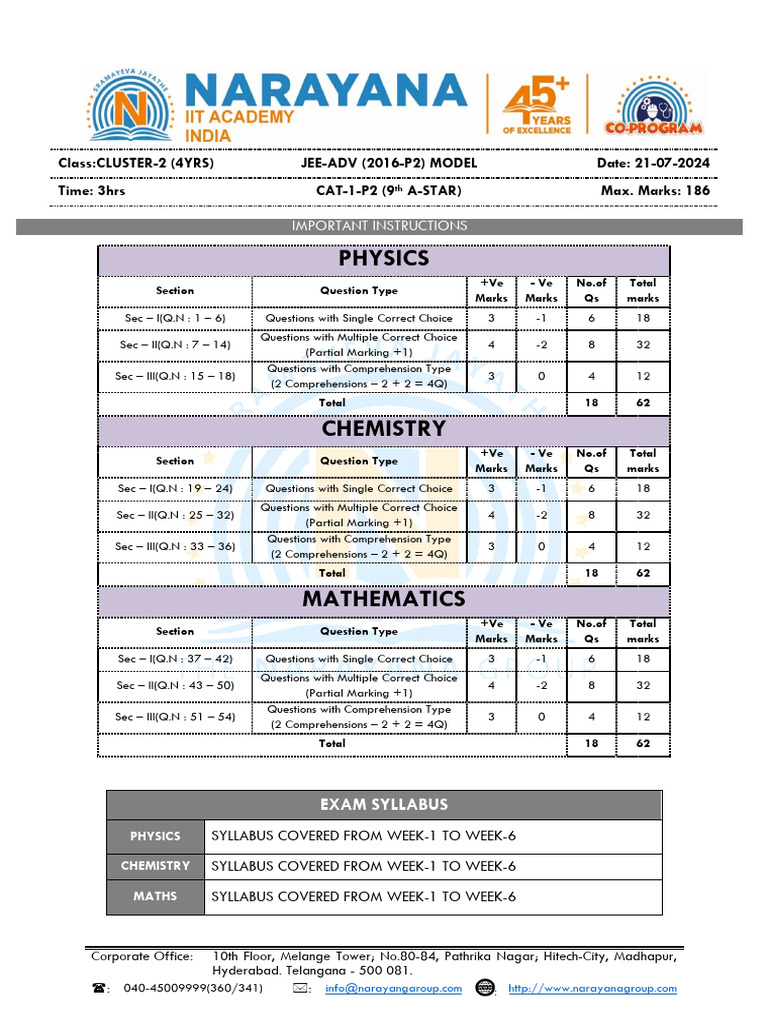 JEE Advanced 2016 P2 Model Paper | PDF | Logarithm | Photoelectric Effect