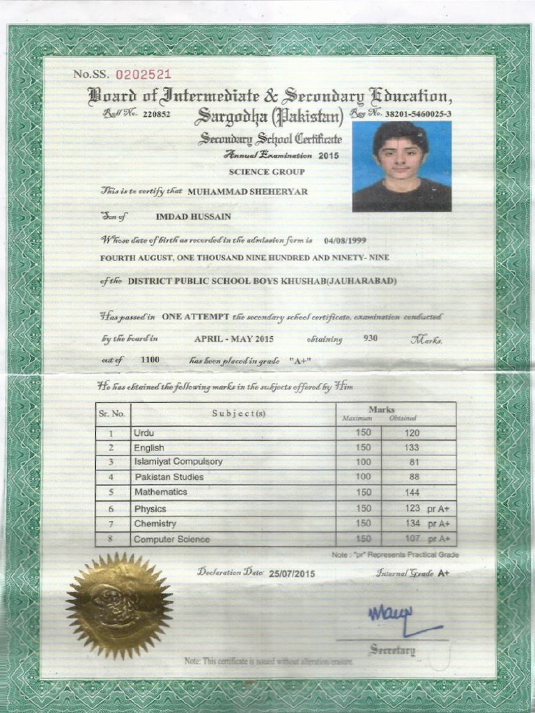 Secondary School Certificate 2015 | PDF