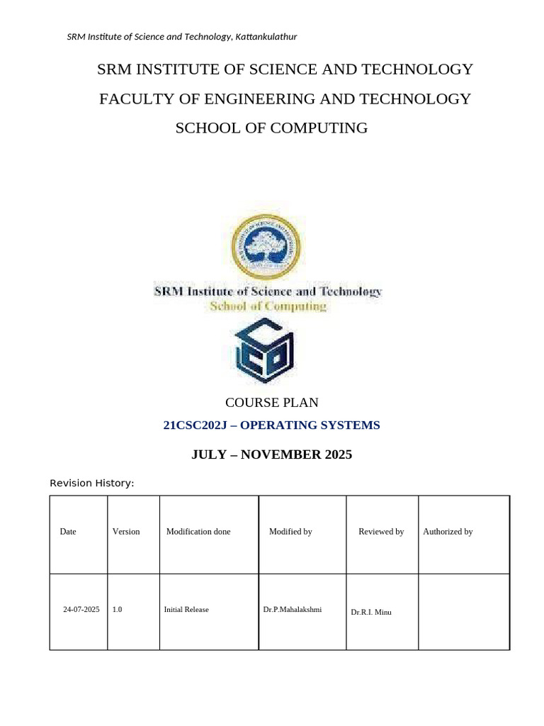 21CSC202J Operating Systems Course Plan | PDF | Operating System ...