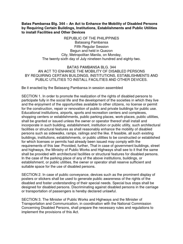 BP 344, 1983 - Accessibility Law | President Of The Philippines ...
