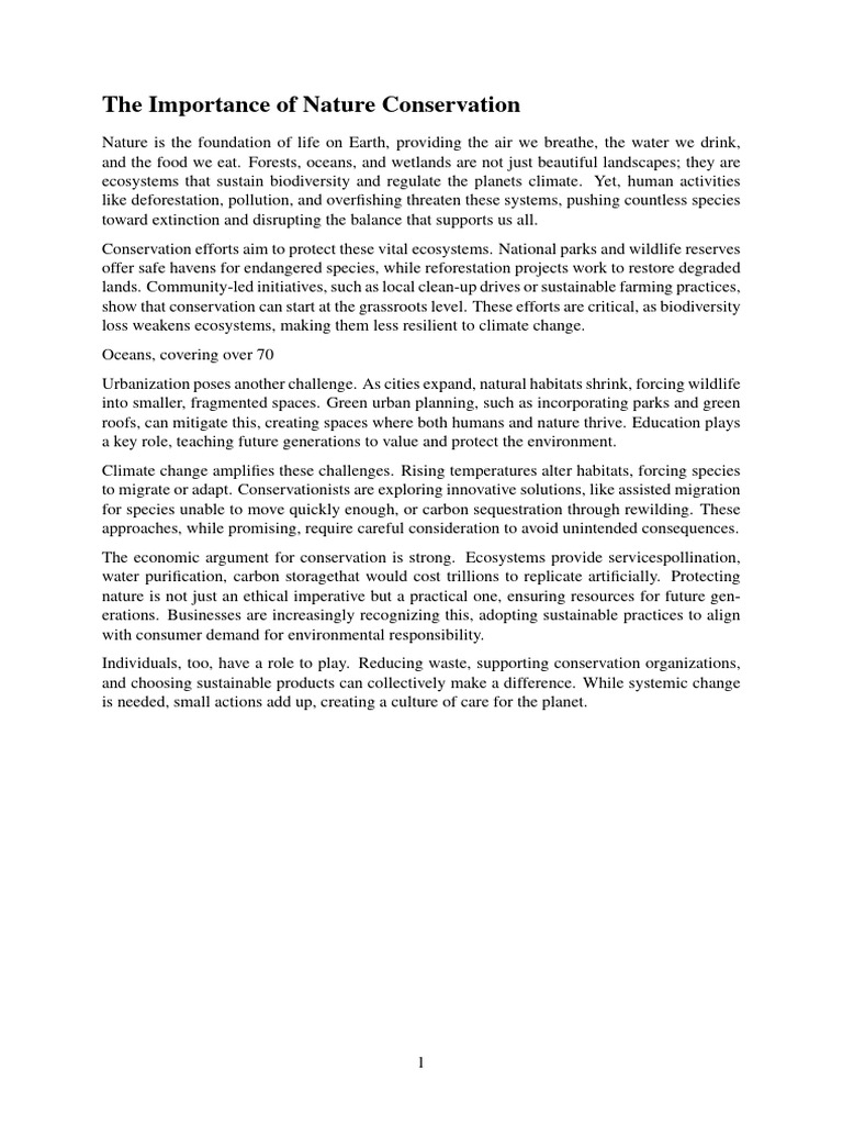 The Importance of Nature Conservation | PDF | Conservation Biology | Nature