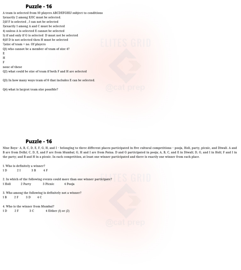Team Selection and Competition Puzzles | PDF