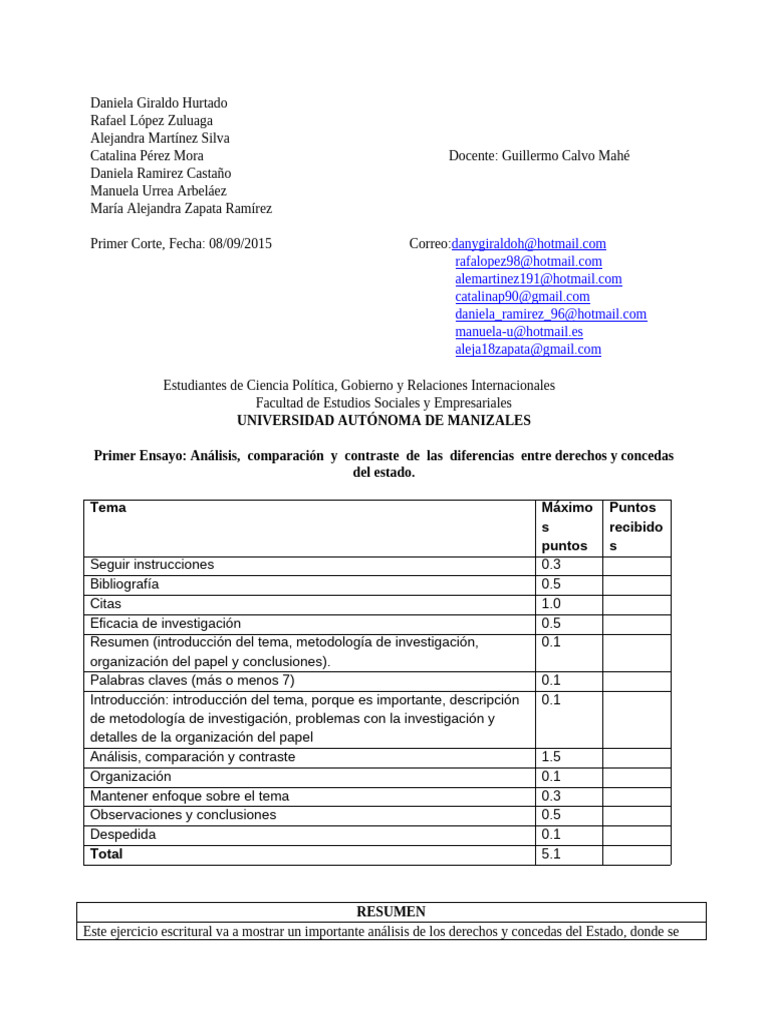 Universidad Autónoma de Manizales Primer Ensayo: Análisis, Comparación ...