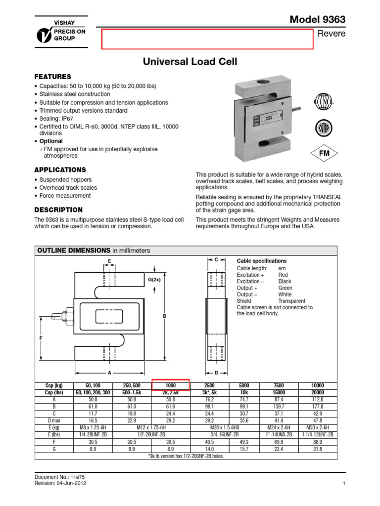 Revere Model 9363 Load Cell Overview | PDF | Weighing Scale ...