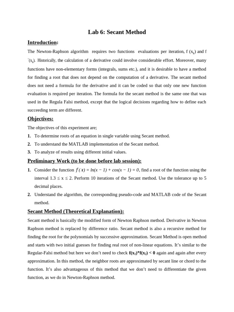 Lab 6 Master Solution Manual - Secant Method | PDF | Theoretical ...