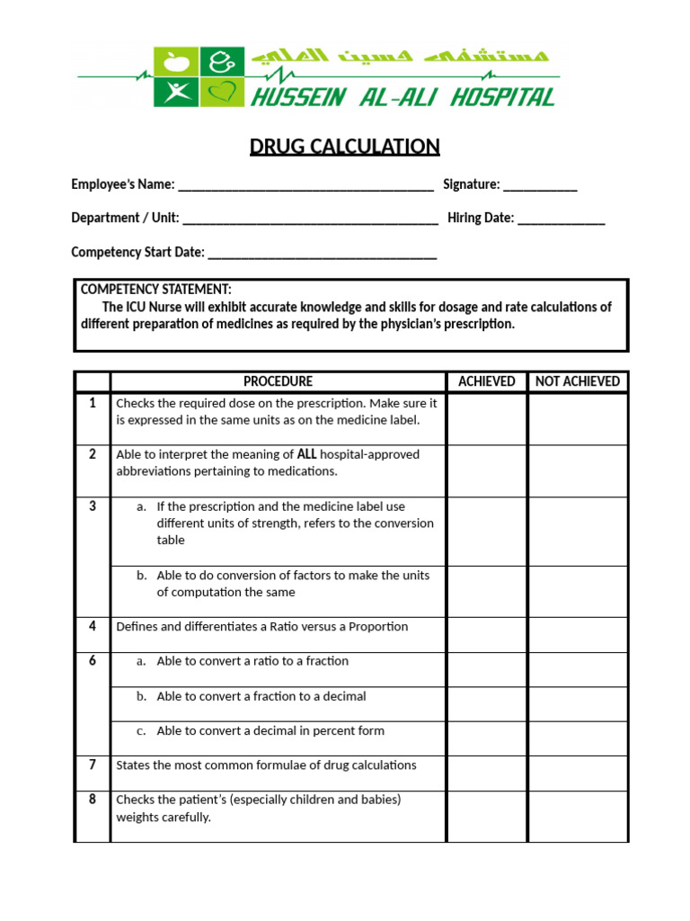 Drug Calculations Competency | PDF | Medical Prescription | Dose ...