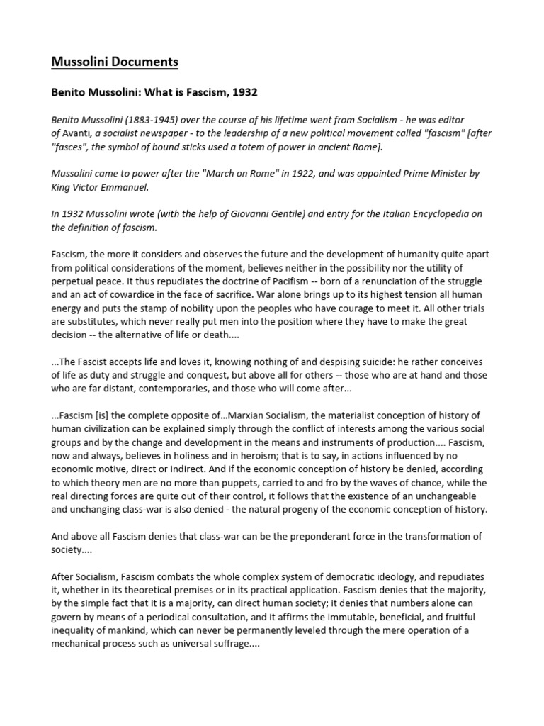 Mussolini Documents | PDF | Fascism | Benito Mussolini