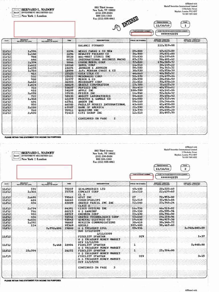 Madoff Trading Statement, November 2008