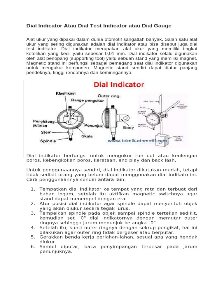 Dial Indicator Atau Dial Test Indicator Atau Dial Gauge | PDF