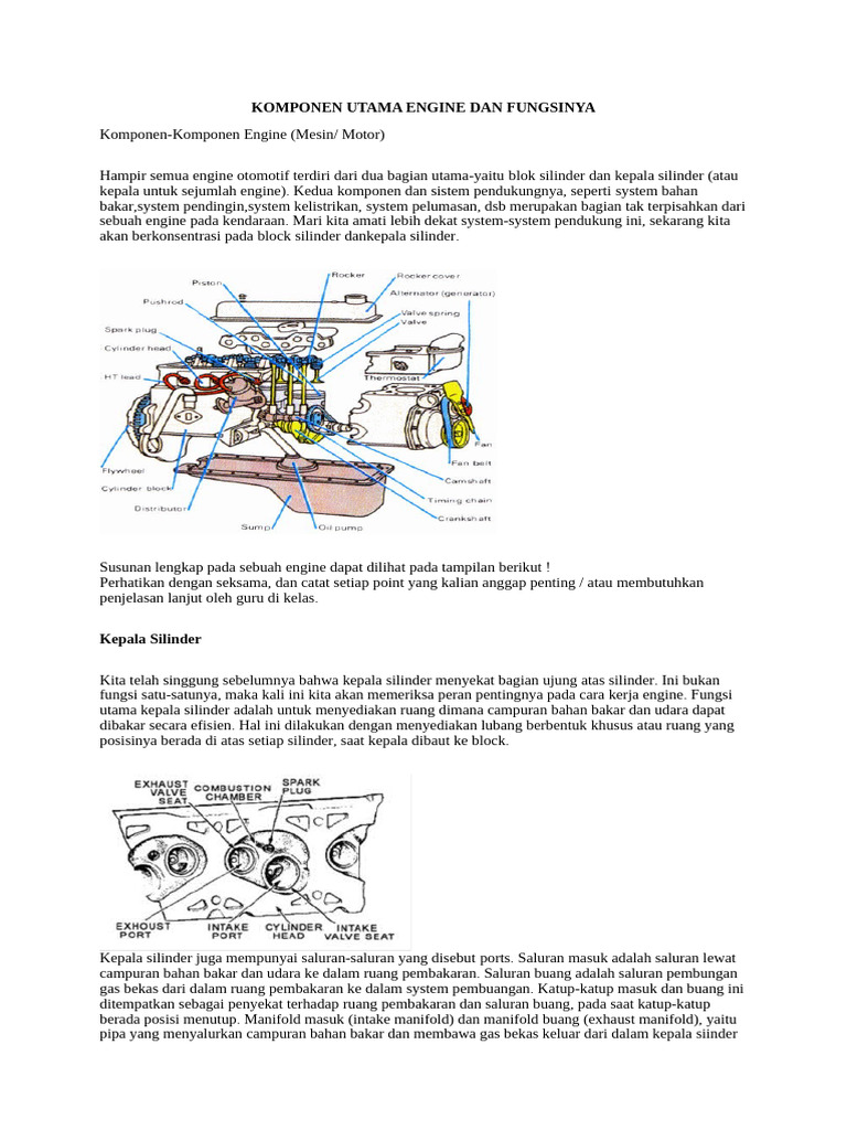 Komponen Utama Mesin Otomotif dan Fungsinya | PDF