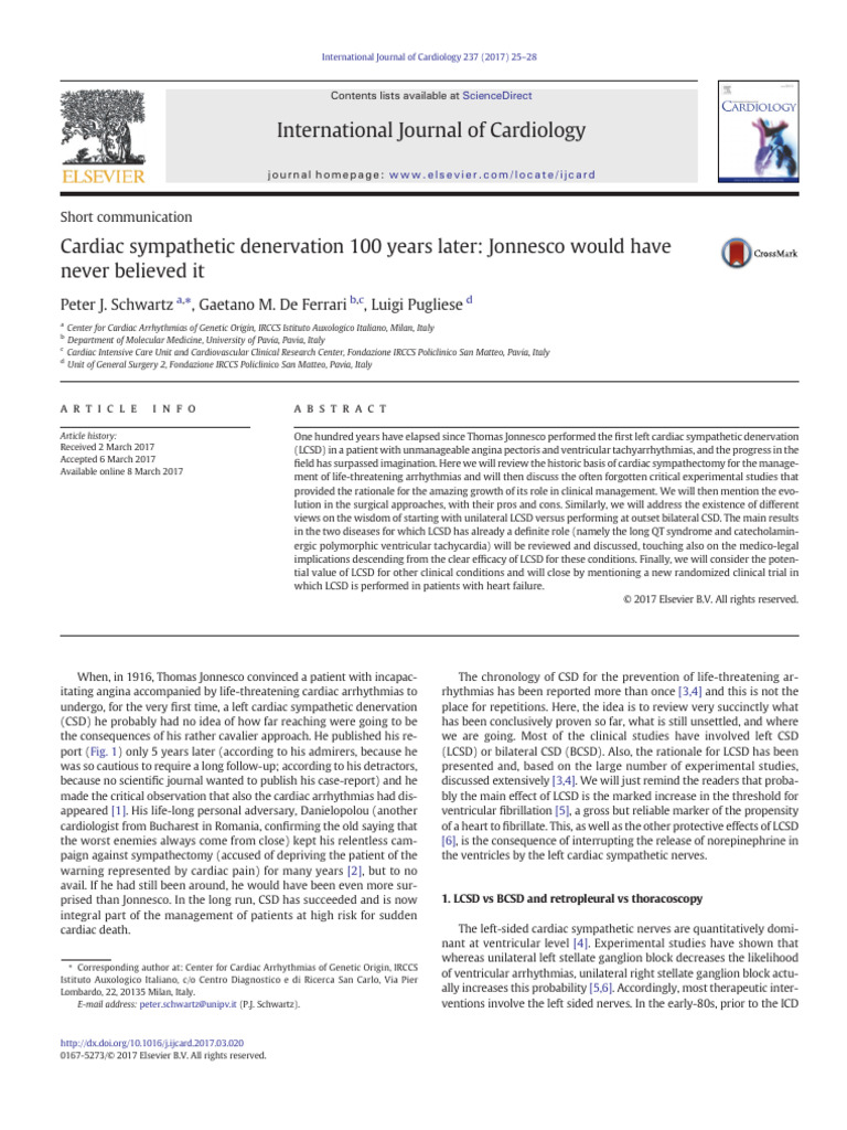 Cardiac sympathetic denervation 100years later | PDF | Heart | Cardiac Arrest