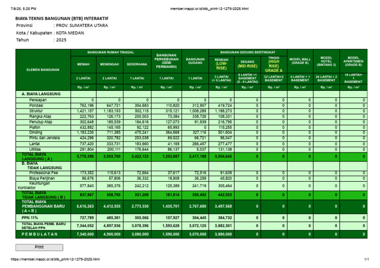 Biaya Pembangunan BTB Mappi 2025 | PDF