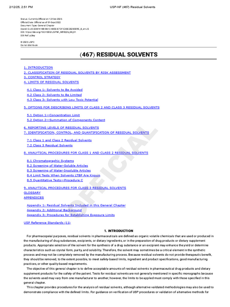 97_467 Residual Solvents | PDF | Gas Chromatography | Chemical Compounds
