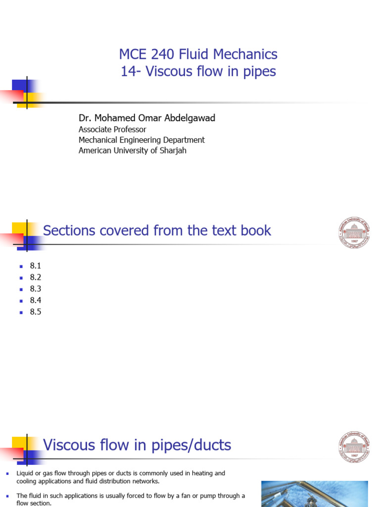 Viscous Flow in Pipes: Analysis & Examples | PDF | Fluid Dynamics ...