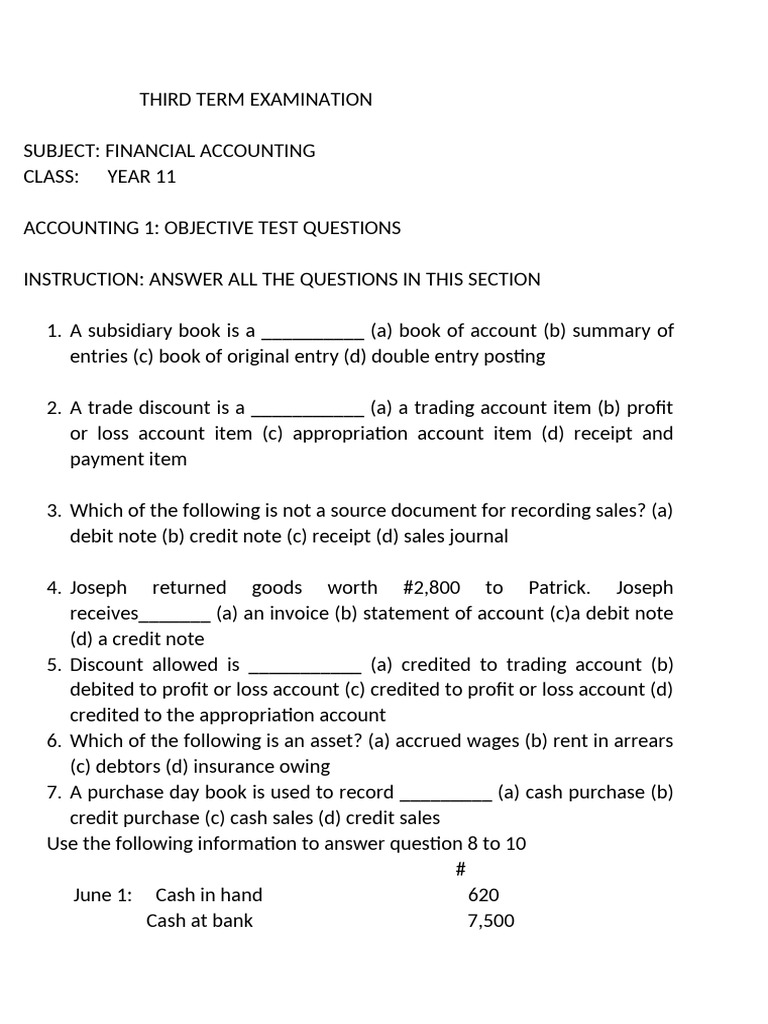 Year 11 Financial Accounting Exam | PDF | Debits And Credits | Bookkeeping