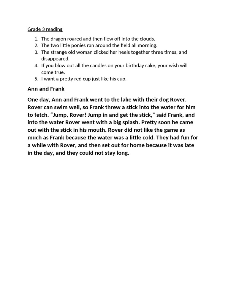 Grade 3 Reading Comprehension Stories | PDF