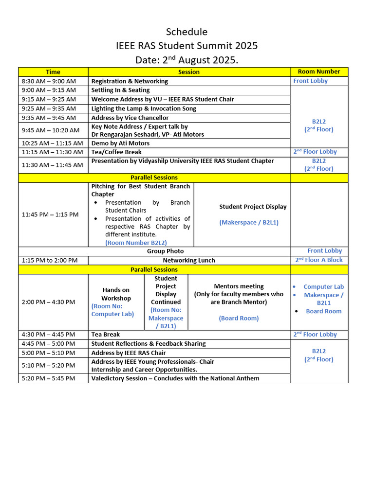 IEEE RAS Student Summit 2025 Schedule | PDF