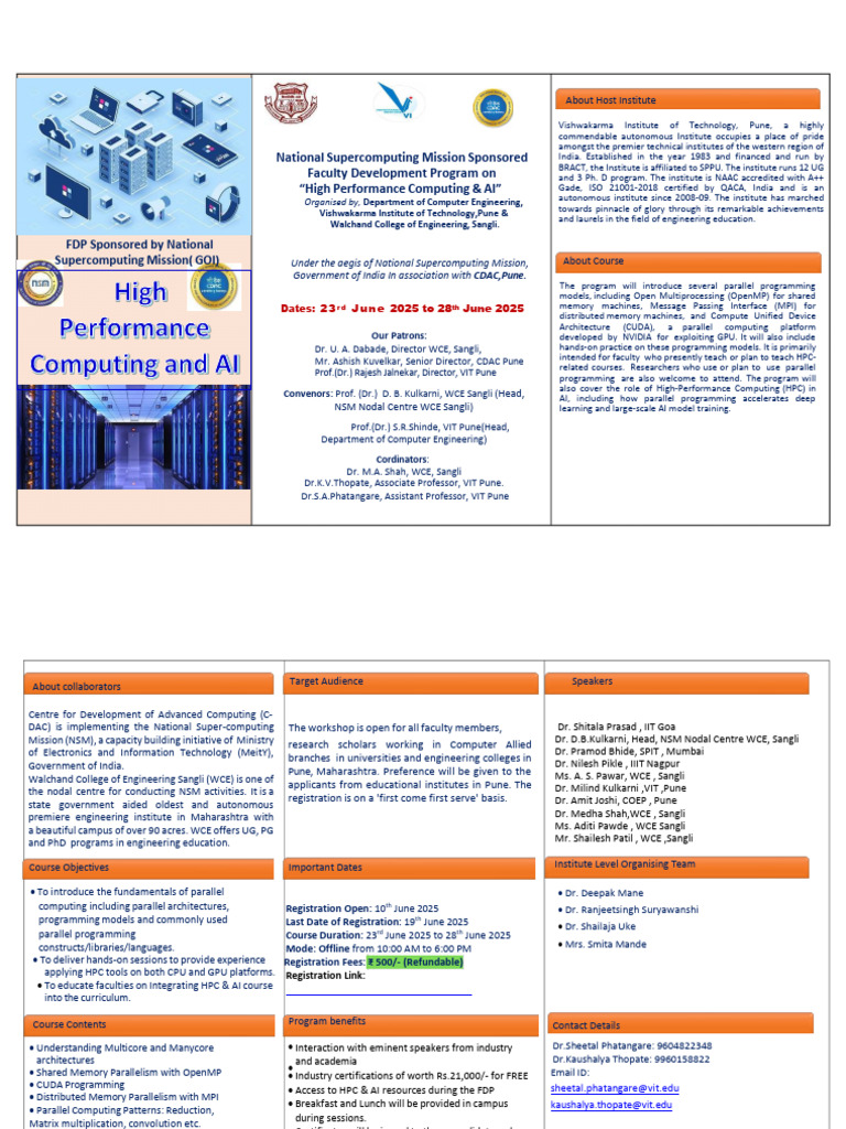 Brochure NSM Sponsored FDP HPC at VIT Formatted | PDF | Parallel Computing | Message Passing ...