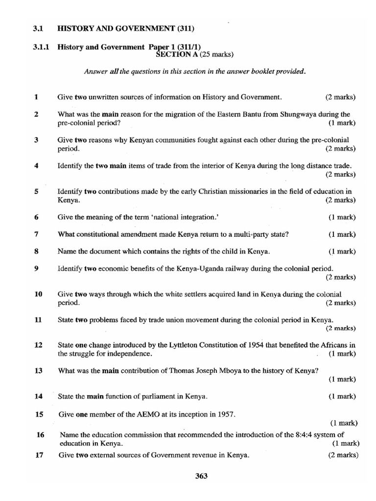Kcse 2011 History Paper 1 | PDF