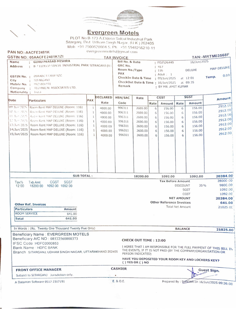 Hotel Bill | PDF