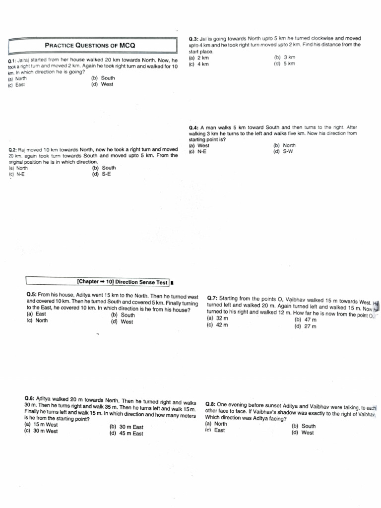 Direction Sense Practice Questions | PDF