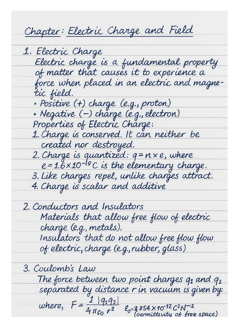 Class 12 Physics Chapter 1 Handwritten Notes | PDF