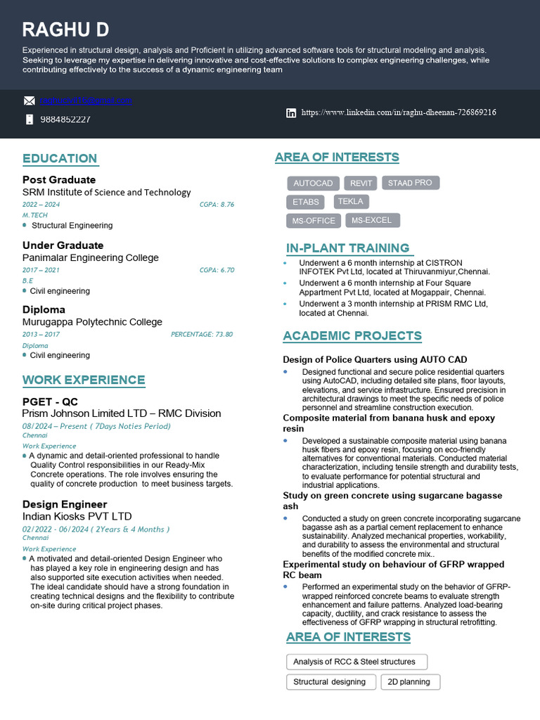 RAGHU D - Resume & Portfolio | PDF | Concrete | Composite Material