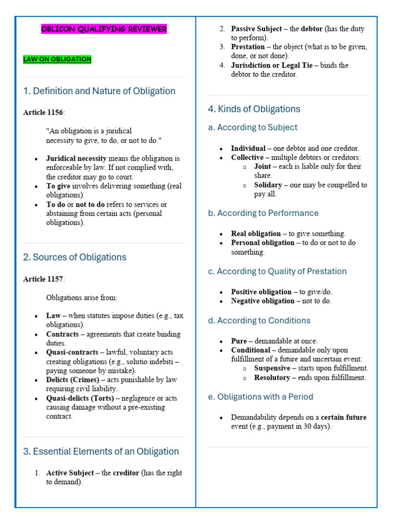 Oblicon Qualifying Reviewer | PDF | Law Of Obligations | Damages