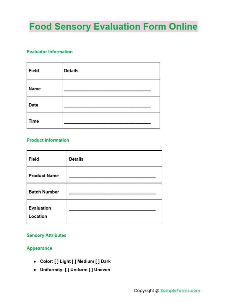 Food Sensory Evaluation Form | PDF