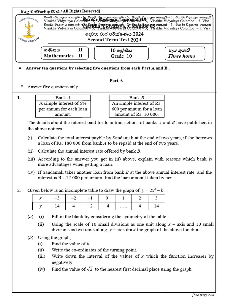 Mathematics G10 PII (E) - Final-3 | PDF