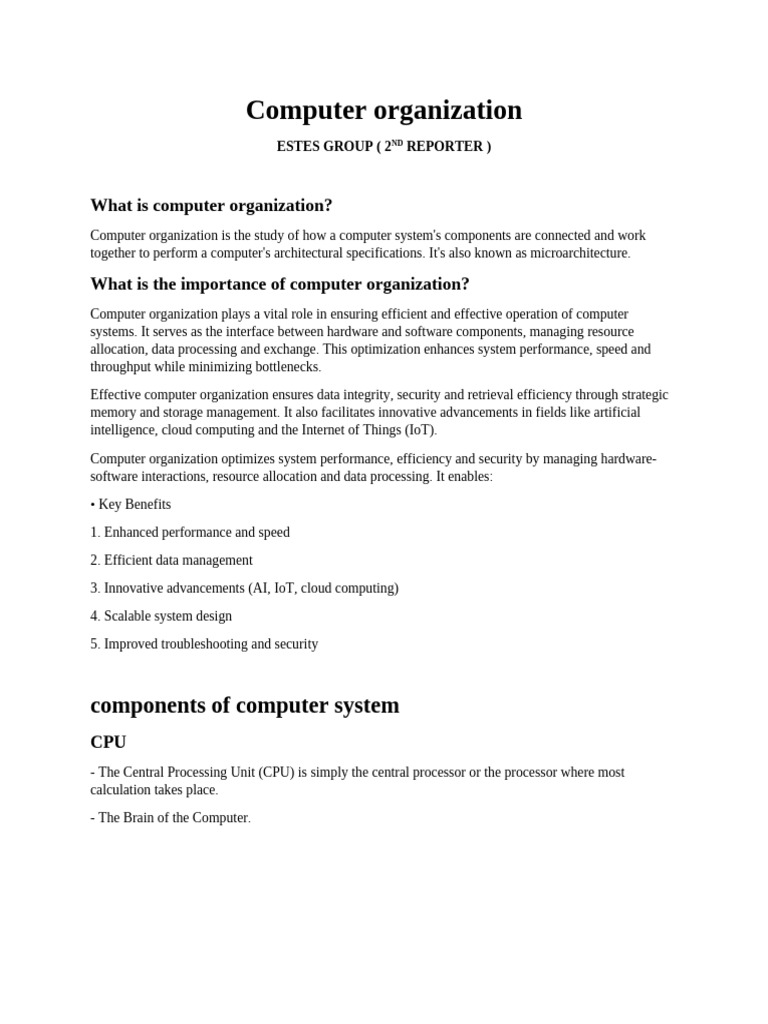 Computer Oranization ESTES GROUP | PDF | Computer Data Storage ...