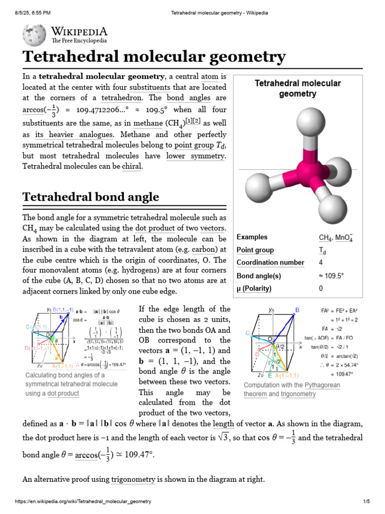 Tetrahedral Molecular Geometry Overview | PDF | Molecular Physics ...