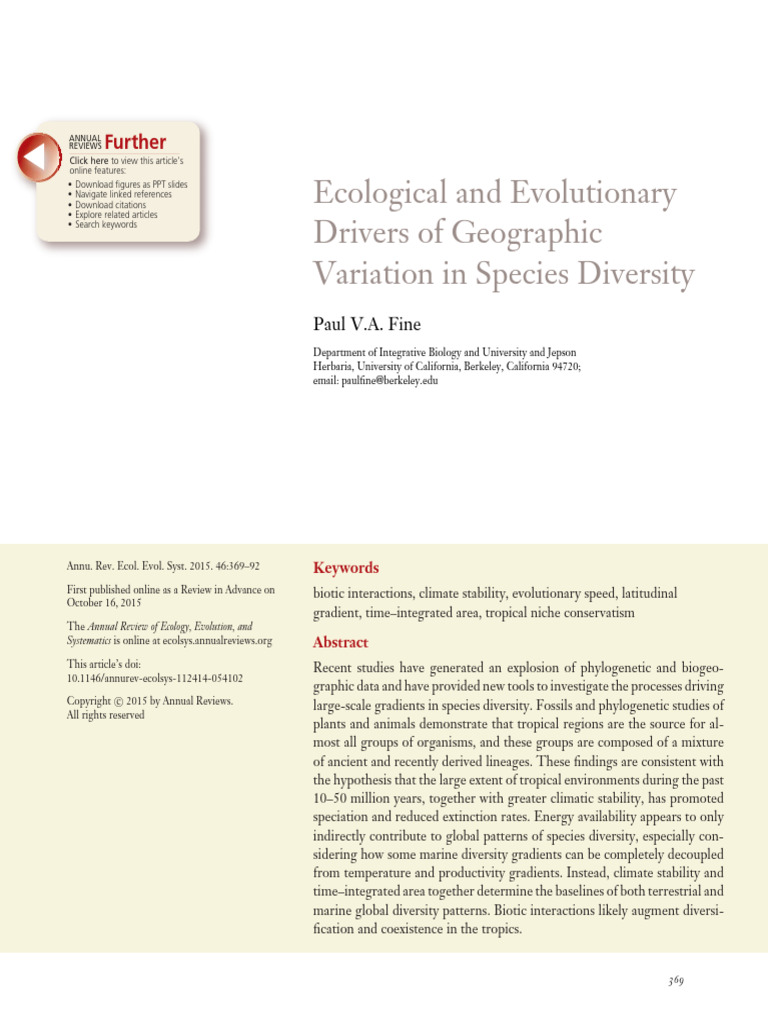 Drivers of Species Diversity Variation | PDF | Biodiversity | Evolution