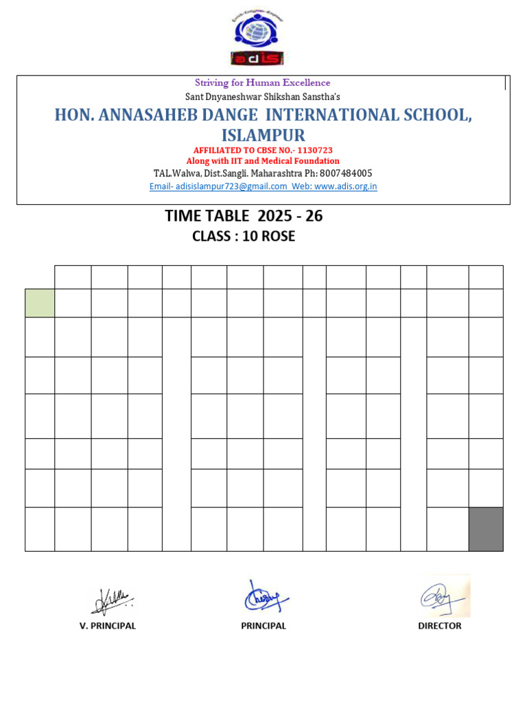 Class 10 Rose TimeTable 2025 26 | PDF