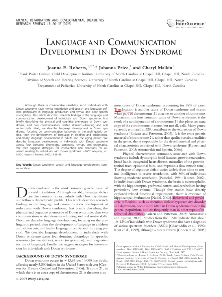 Language Development in Down Syndrome | PDF | Speech | Down Syndrome