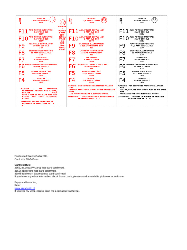Fuse Ratings for Pinball Machines | PDF | Electronic Engineering