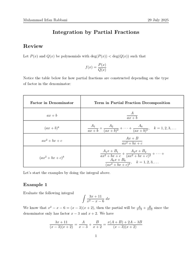 Integration by Partial Fractions Guide | PDF | Numbers | Functions And ...