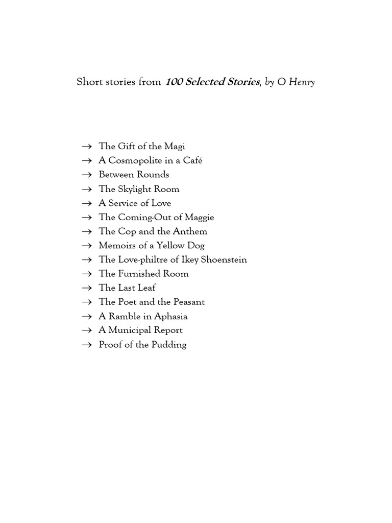O Henry's 100 Selected Short Stories | PDF