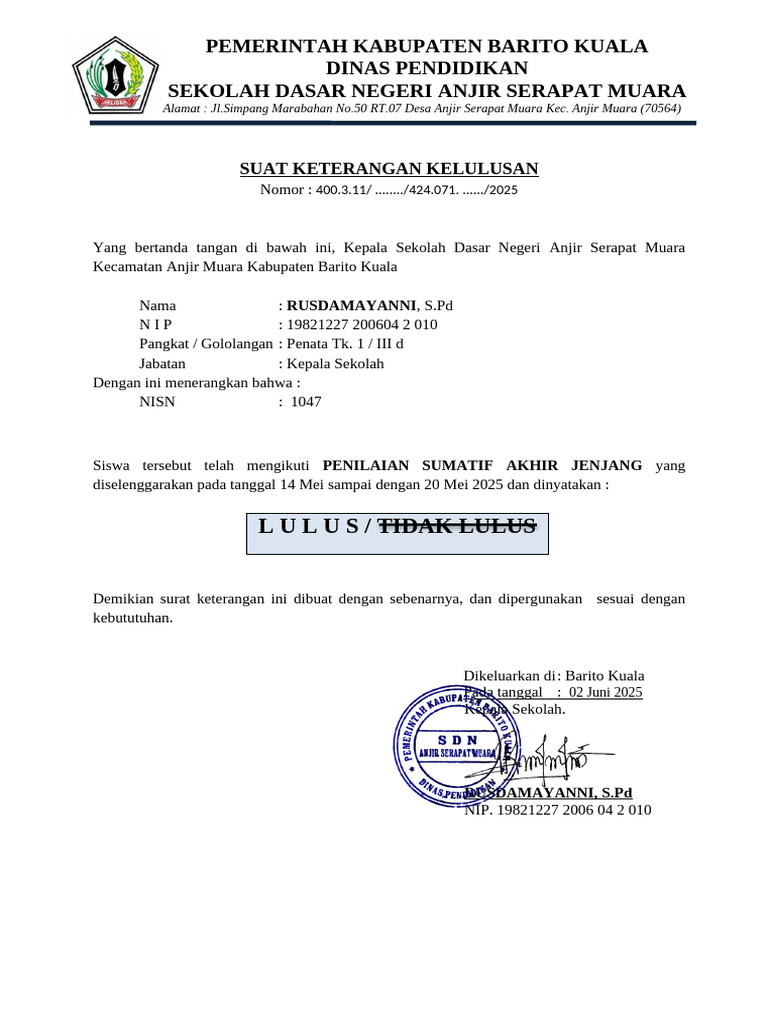 Contoh Format Surat Kelulusan 2 | PDF