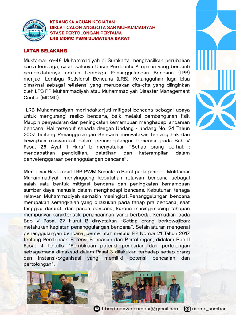 Proposal Kegiatan Diklat SAR MDMC Sumbar 1 | PDF