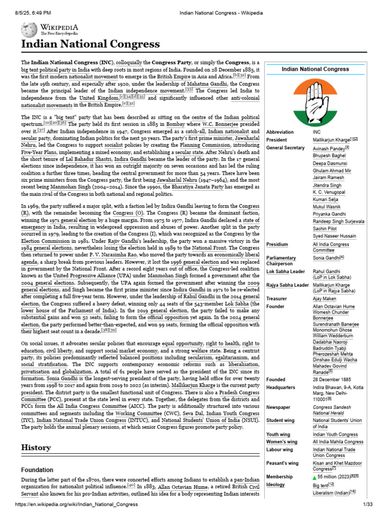 Overview of Indian National Congress | PDF | Indian National Congress ...