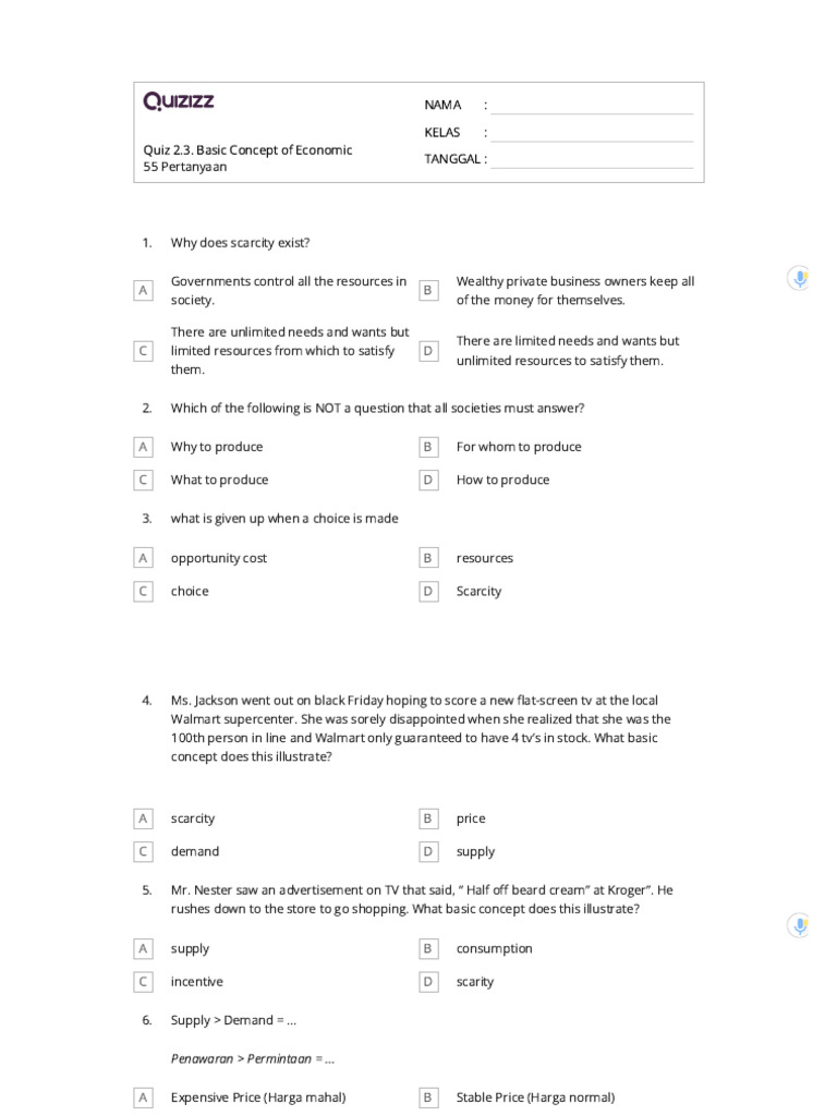 Economic Concepts Quiz 2.3 | PDF | Microeconomics | Economics