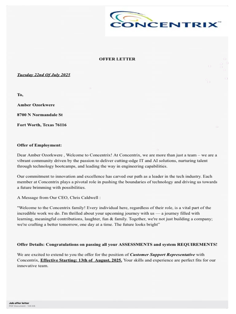 Concentrix OfferLetter | PDF