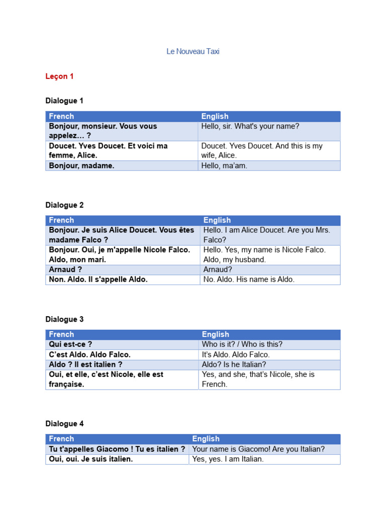 Dialogues de base en français | PDF