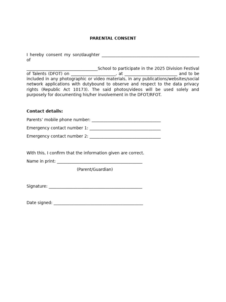Parental Consent DFOT | PDF
