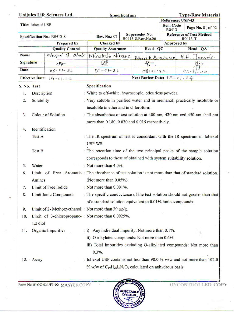 10 - Specification & STP Raw Material | PDF